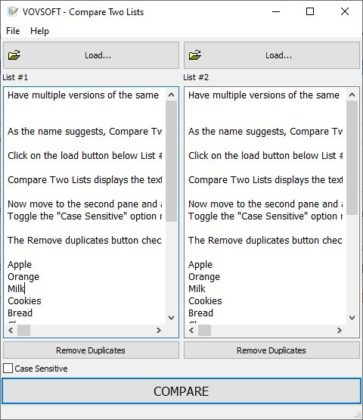 Compare Two Lists : pour comparer le contenu texte de deux documents